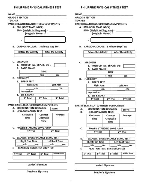 Ppft Form Pdf Body Mass Index Sports
