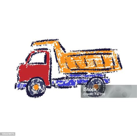 덤프 트럭 자식 그리기 아이콘 컬러 실루엣 측면 보기입니다 벡터 간단한 평면 그래픽 손으로 그린 그림 흰색 배경의 격리된 개체입니다 격리 완구류에 대한 스톡 벡터 아트 및