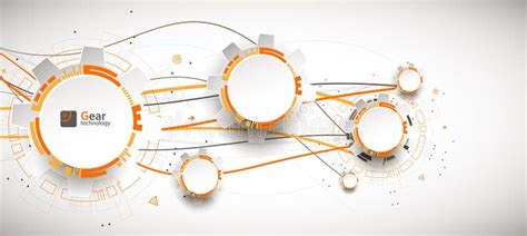 Orange Colored Technology Background With Various Technological Elements Stock Vector