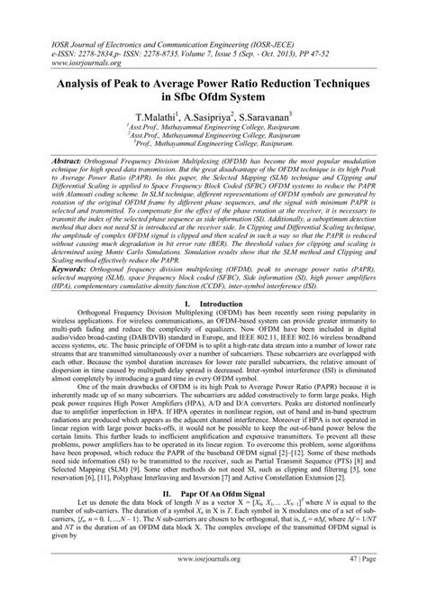 Pdf Analysis Of Peak To Average Power Ratio Reduction Techniques In