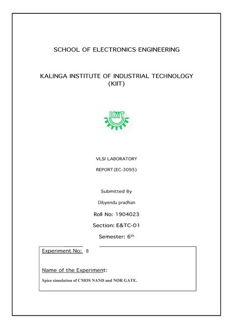 Vlsi Lab Exp 08 Experiment No 78 Name Of The Experiment Spice Simulation Of Cmos Nand And