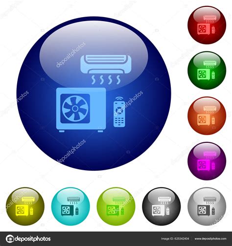air conditioning system icons glass buttons multiple colors arranged