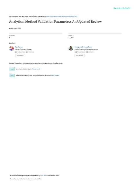 Analytical Method Validation Parameters An Updated Review Lavanyachowdary Pdf Accuracy And