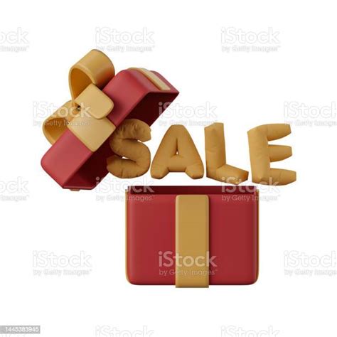 판매 텍스트 풍선이 있는 선물 상자를 엽니다 큰 판매 배너 3d 그림입니다 열린 선물 상자와 상자 위에 판매 텍스트가 있는 판매 배너 3차원 형태에 대한 스톡 사진 및 기타