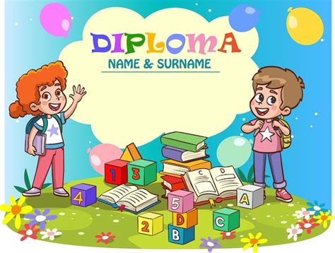 Симпатичный шаблон диплома для школьника Премиум векторы