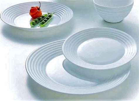 Luminarc Dinnerware 18 Piece Set Tempered Glass Harena Collection Whit
