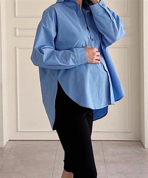 숩이룸 롱 셔츠 남방 루즈핏 박시핏 빅사이즈 봄 하객룩 블루