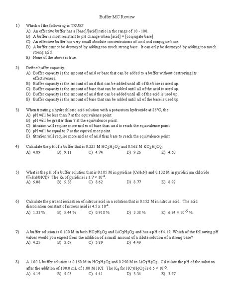 Buffer Multiple Choice Practice Buffer Mc Review 1 Which Of The