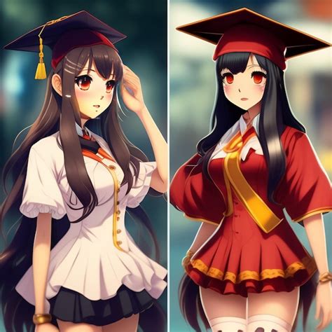졸업 모자와 졸업 모자를 쓴 소녀의 사진 두 장 무료 사진