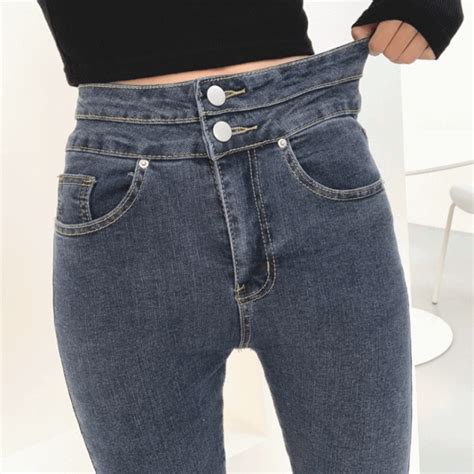 [볼륨대박 허리쏙 골반up]진청 2버튼 워싱 스판 볼륨핏 스키니 데님팬츠 에이블리