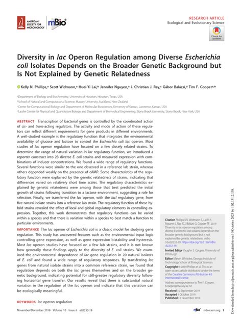 Phillips Et Al 2019 Diversity In Lac Operon Regulation Among Diverse