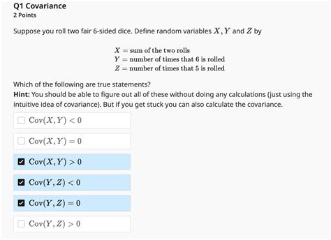 Q1 Covariance 2 Points Suppose You Roll Two Fair