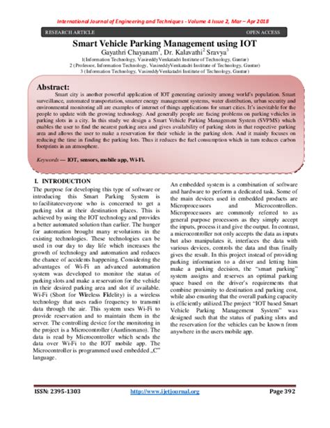 Pdf Smart Vehicle Parking Management Using Iot