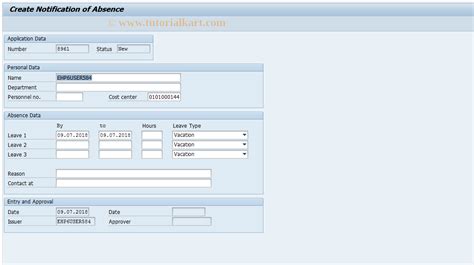 SWXF SAP Tcode DEMO Create Notification Of Absence