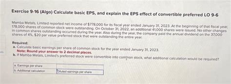 Solved Exercise Algo Calculate Basic EPS And Explain Chegg Com