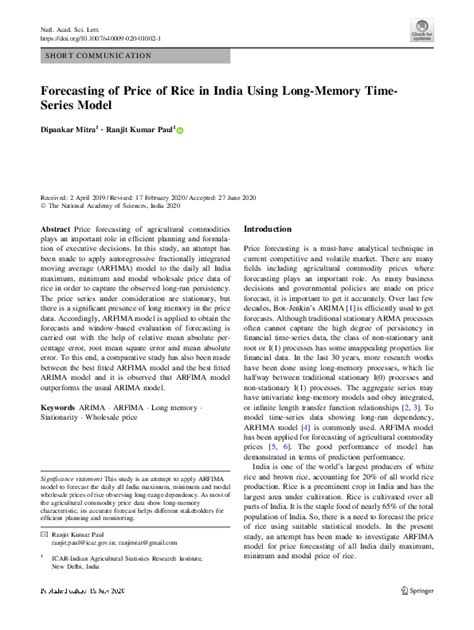 pdf forecasting of price of rice in india using long memory time