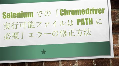 Seleniumでの「chromedriver実行可能ファイルはpathに必要」エラーの修正方法 Youtube