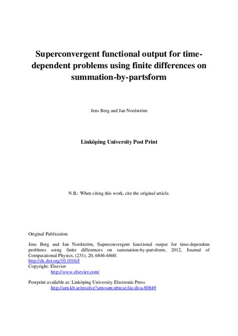Pdf Superconvergent Functional Output For Time Dependent Problems