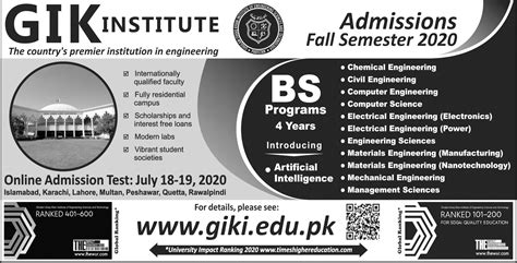 Ghulam Ishaq Khan Institute Of Engineering Sciences And Technology Swabi Pakistan