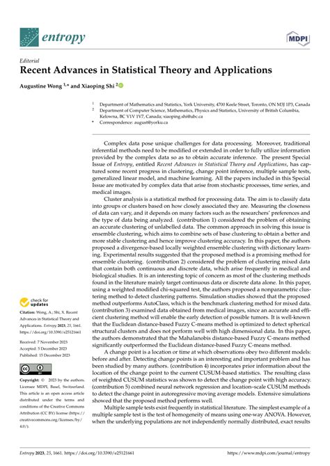 Pdf Recent Advances In Statistical Theory And Applications