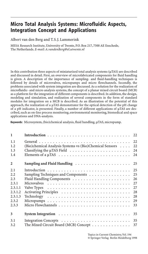 Pdf Micro Total Analysis Systems Microfluidic Aspects Integration