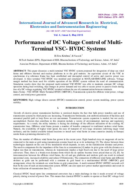 Pdf Performance Of Dc Voltage Control Of Multi Terminal Vsc Hvdc Systems