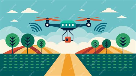 Premium Vector Automated Drones Equipped With Sensors Fly Over The Fields Feeding Data