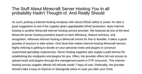 The Stuff About Minecraft Server Hosting You Most Likely Hadnt Considered And Really Ought