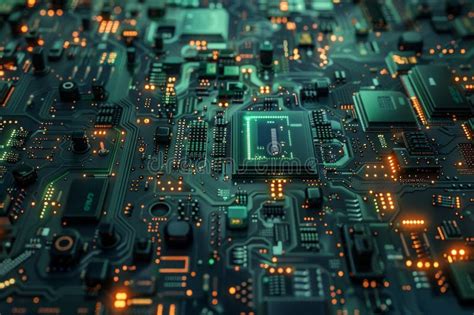 Close Up Macro Shot Of Printed Circuit Board With Computer Motherboard Component Microchip