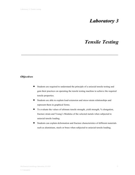 Laboratory 3 Tensile Testing