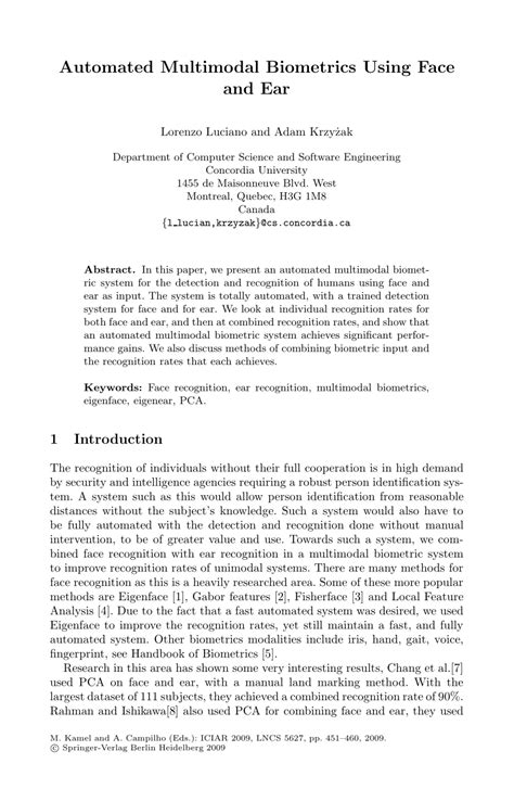 Pdf Automated Multimodal Biometrics Using Face And Ear