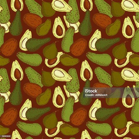 아보카도 품종 벡터 완벽 한 패턴입니다 손으로 그려 아보카도의 다른 종류 캘리포니아 열 대 과일와 배경입니다 음식 배경 0명에 대한 스톡 벡터 아트 및 기타 이미지 Istock