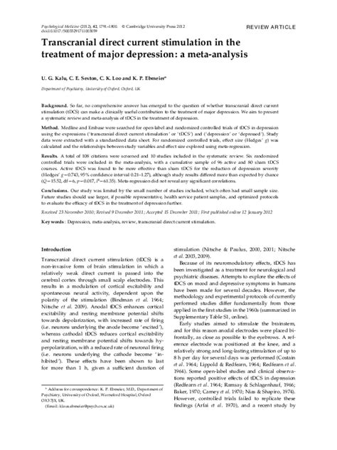 Pdf Transcranial Direct Current Stimulation In Treatment Resistant