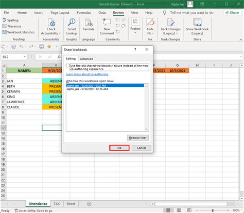 How To Remove Shared Access Permissions For Someone In An Excel File
