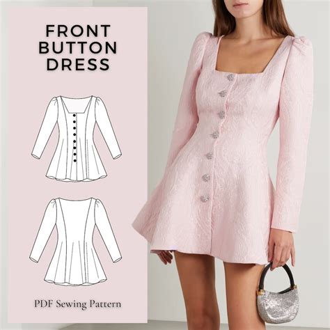 Dress Sewing Pattern Button Front Dress Pattern Flared Dress Pattern