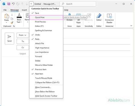 Outlook Quick Access Toolbar Customize Move Hide And Show