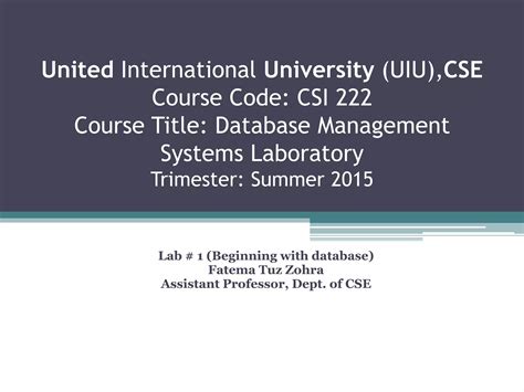 RDBMS Lab01 Beginning With Database UIU PPT