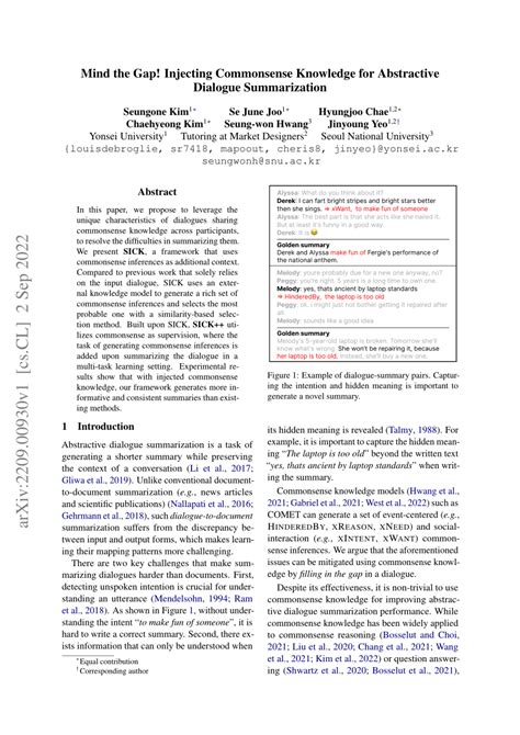 Pdf Mind The Gap Injecting Commonsense Knowledge For Abstractive Dialogue Summarization