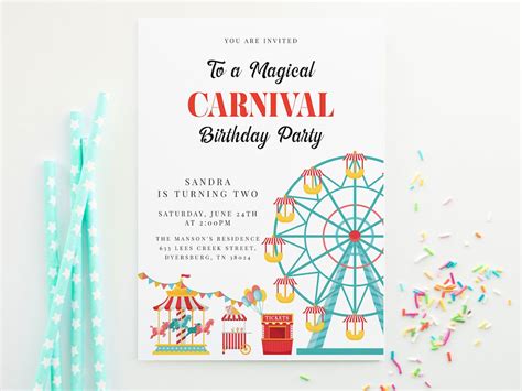 Editable Carnival Birthday Invitation Carnival Theme Birthday