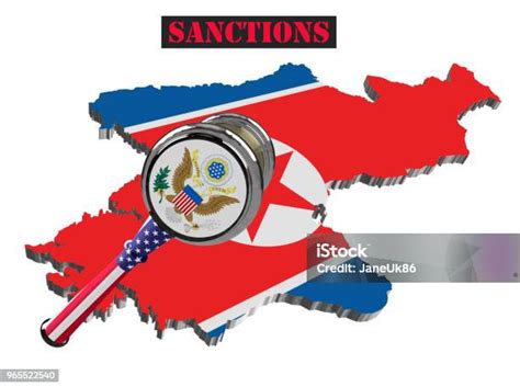 북한의 지도입니다 북한에 대 한 미국의 제재 판사 망치 아메리카 합중국 깃발 및 상징 3d 그림입니다 흰색 배경에 고립 개념에 대한 스톡 사진 및 기타 이미지 Istock