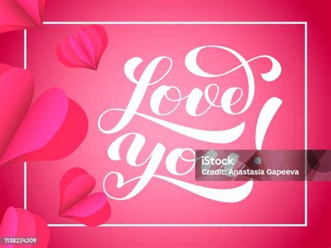 벡터 일러스트입니다 분홍색 배경에 종이 마음 당신에 게 브러시 레터링을 사랑 2월에 대한 스톡 벡터 아트 및 기타 이미지 2월 감정 낮 Istock