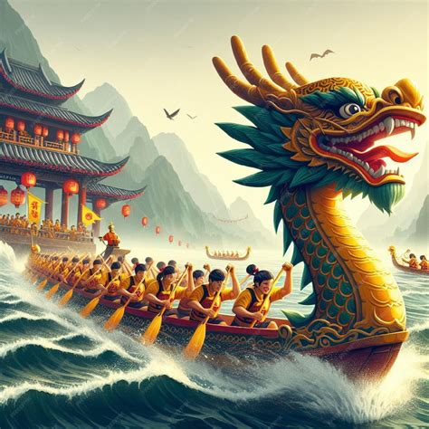 Фестиваль драконьих лодок Премиум векторы