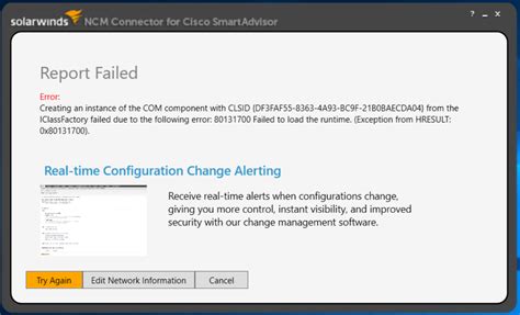 Solarwinds NCM Connector For Cisco SmartAdvisor Error Failed To Load The Runtime