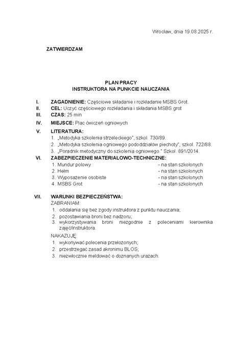 Plan Pracy Instruktora Częściowe Rozkładanie I Składanie Msbs Grot
