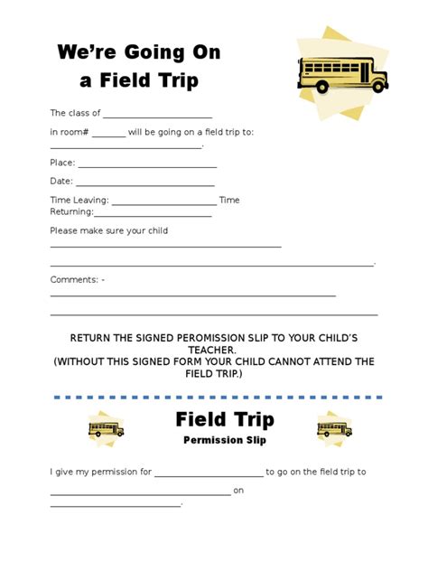 Field Trip Permission Slip Template Pdf