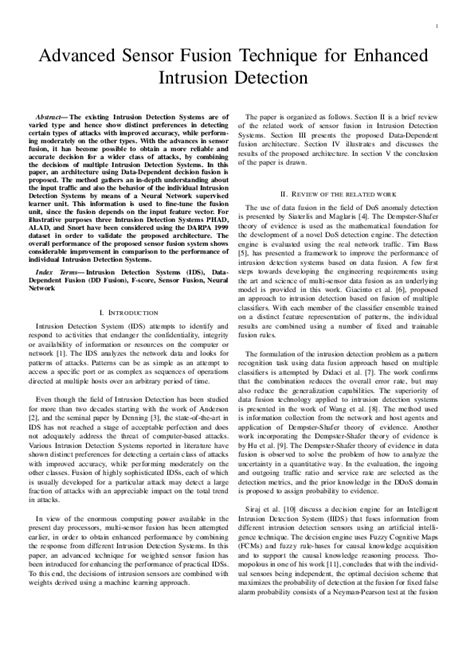 Pdf Advanced Sensor Fusion Technique For Enhanced Intrusion Detection