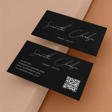 Simple Pure Black Handwritten Script QR Code Business Card Zazzle