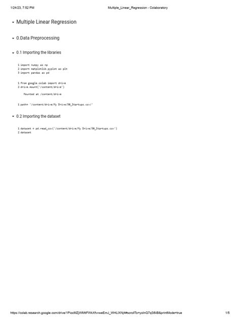 Multiple Linear Regression Colaboratory Pdf Dependent And