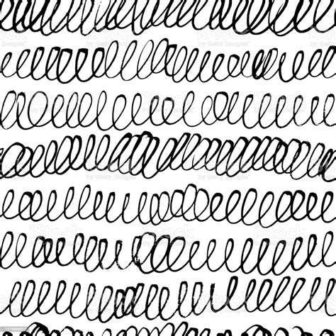 물결 모양의 그런지 라인 벡터 원활한 패턴 수평 브러시 스트로크 소용돌이 루프가있는 곱슬 라인 0명에 대한 스톡 벡터 아트 및