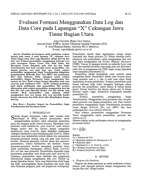 Id Evaluasi Formasi Menggunakan Data Log Dan Data Core Pada Lapangan X Cekungan Jaw Pdf